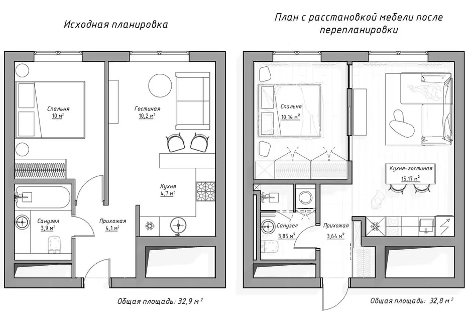 Foto: in stile, moderno, piccolo appartamento, appartamento, progetto della settimana, Mosca, 2 camere, fino a 40 metri, Lucy Bausheva - Foto