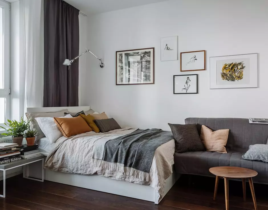 Fotografija: Spavaća soba u skandinavskom stilu, moderan, mali stan, apartman, studio, projekt sedmice, Moskva, do 40 metara, Elena Sorensen - fotografija