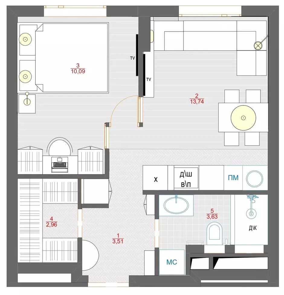 Litrato: Pagplano sa estilo, moderno, gamay nga kadako nga apartment, apartment, proyekto sa semana, Moscow, 1 nga kwarto, 1 metros, nga atmosto niini - litrato niini