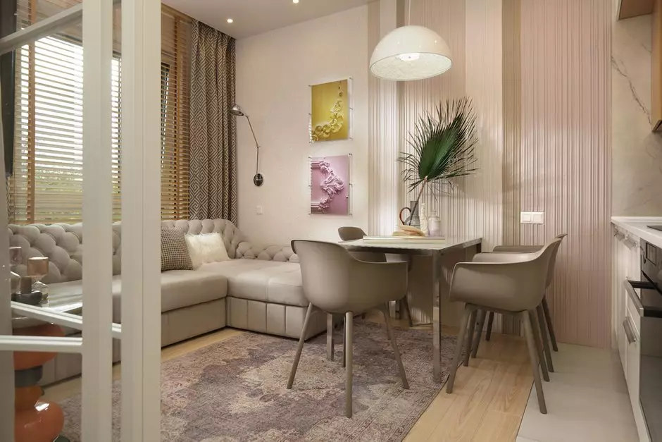 Litrato: Kusina ug Danin nga lugar sa estilo sa eclectic, moderno, gamay nga apartment, apartment, proyekto sa semana, Moscow, 1 ka metro, nga atop niini