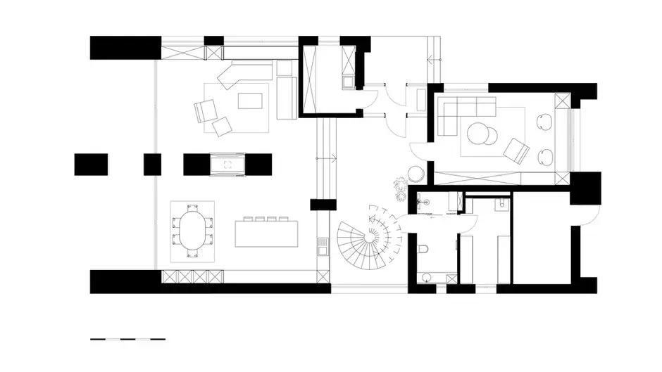 Plan med møbler arrangement, 1. sal