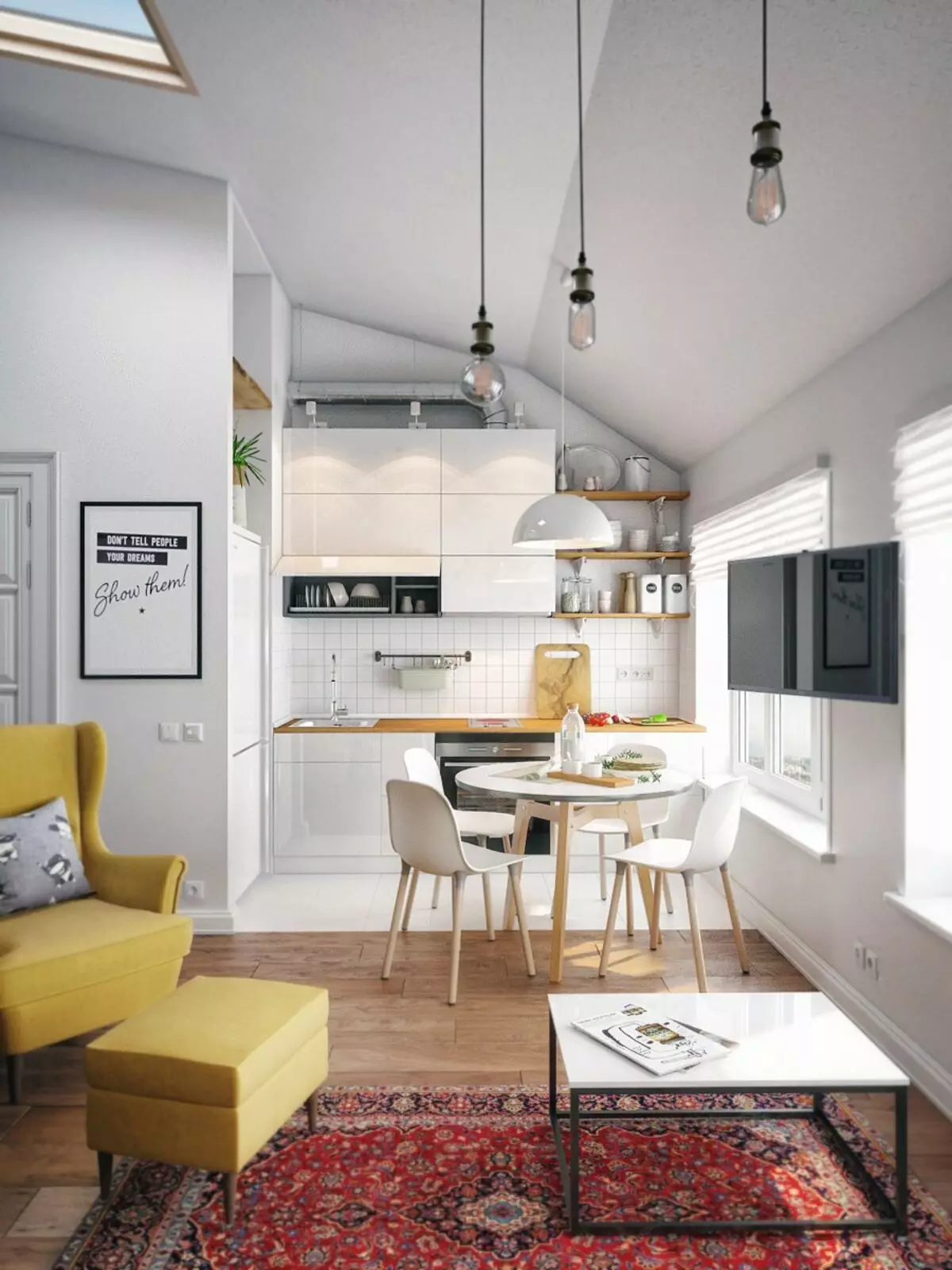 Foto: Dapur dan Bilik Makan di Scandinavian Style, Apartment, Studio, Projek Minggu, Attic, Sochi, Brick House, Maria Panchenko, 40-60 meter - Foto