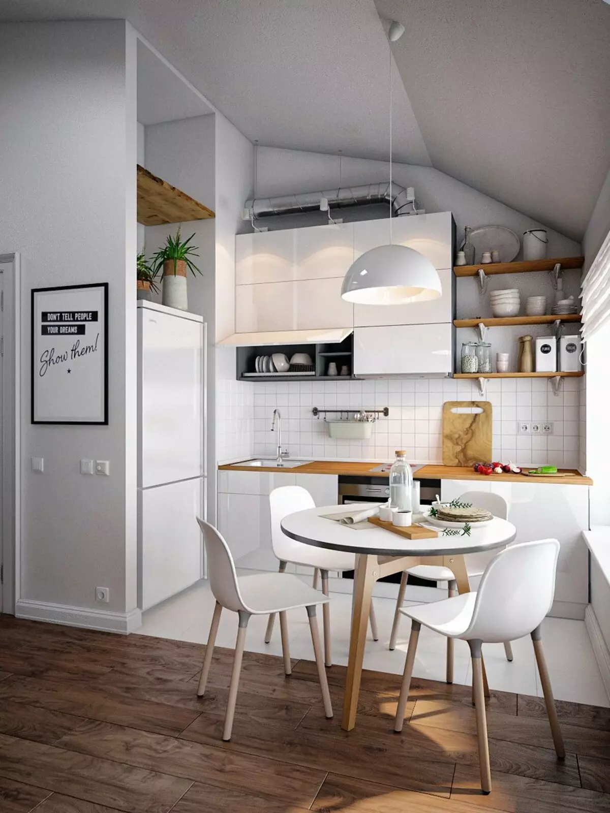 Foto: Cozinha e sala de jantar em estilo escandinavo, apartamento, estúdio, projeto da semana, sótão, sochi, casa de tijolos, maria panchenko, 40-60 metros - foto