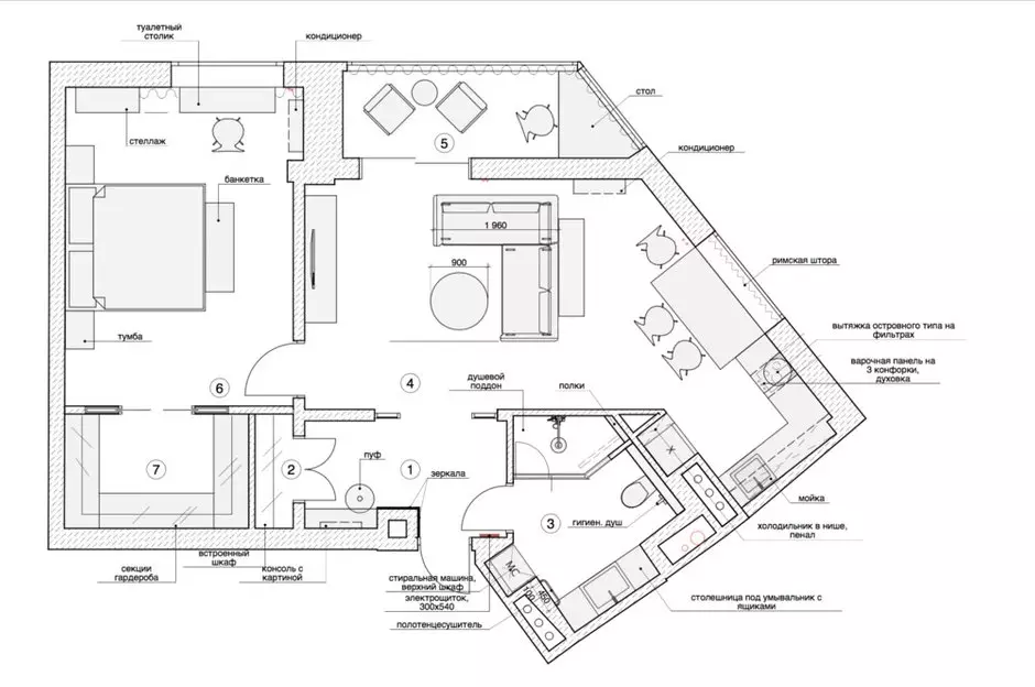 Plan med møbler arrangement