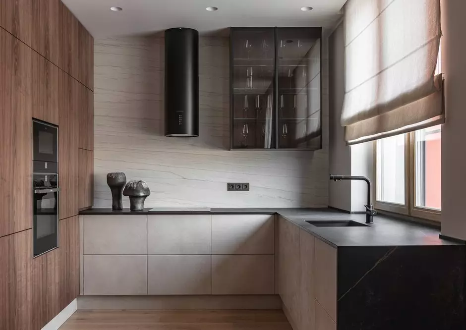 Foto: Ruang dapur dan ruang makan dengan gaya minimalis, modern, apartemen, proyek minggu, Moskow, 4 dan lebih, 60-90 meter, Nina Abaseyev, Sergey Schepovlalin - Foto