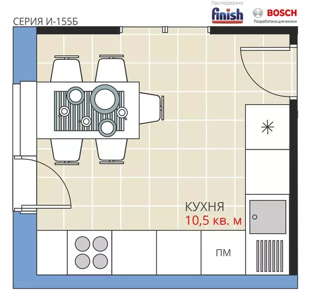 Foto: Planning in stijl, keuken en eetkamer, herontwikkeling, Anastasia Kiseleva, Maxim Juraev, en-155b, paneelhuis, afwerking - Foto