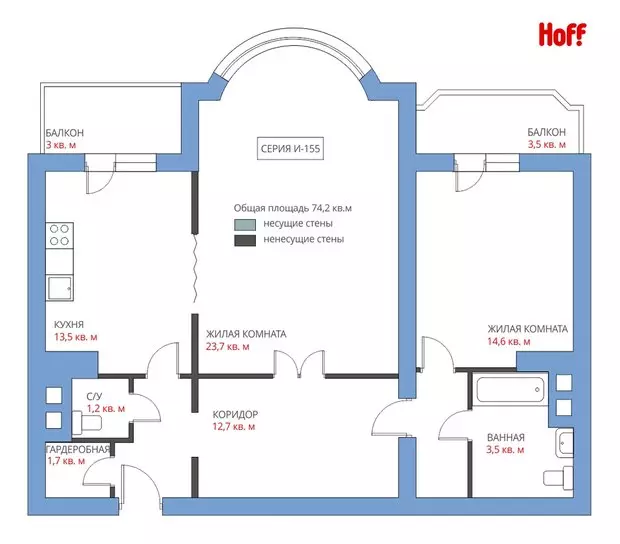 Ritratt: Fl-istil, appartament, ippjanar, Hoff, żvilupp mill-ġdid, Hoff, I-155MK, Anastasia Kiseleva, I-155B, Panel House, u -155, 2 kmamar, 60-90 metri, u-155n - ritratt