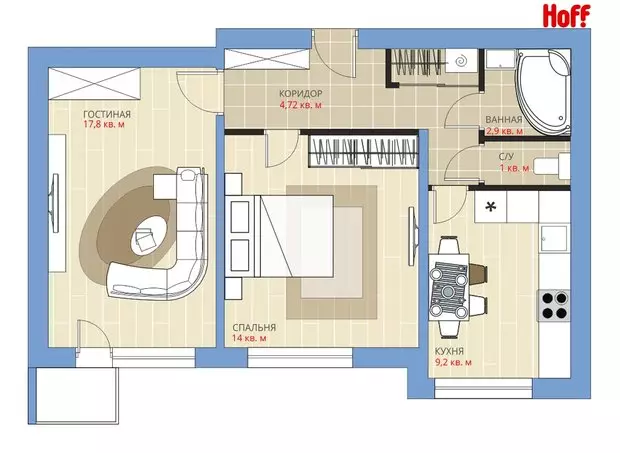 Ritratt: Fl-istil, appartament, hoff, ponot, żvilupp mill-ġdid, Hoff, Anastasia Kiseleva, Panel House, P-3, 2 kmamar, 40-60 metru - ritratt