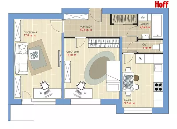 Ritratt: Fl-istil, appartament, hoff, ponot, żvilupp mill-ġdid, Hoff, Anastasia Kiseleva, Panel House, P-3, 2 kmamar, 40-60 metru - ritratt