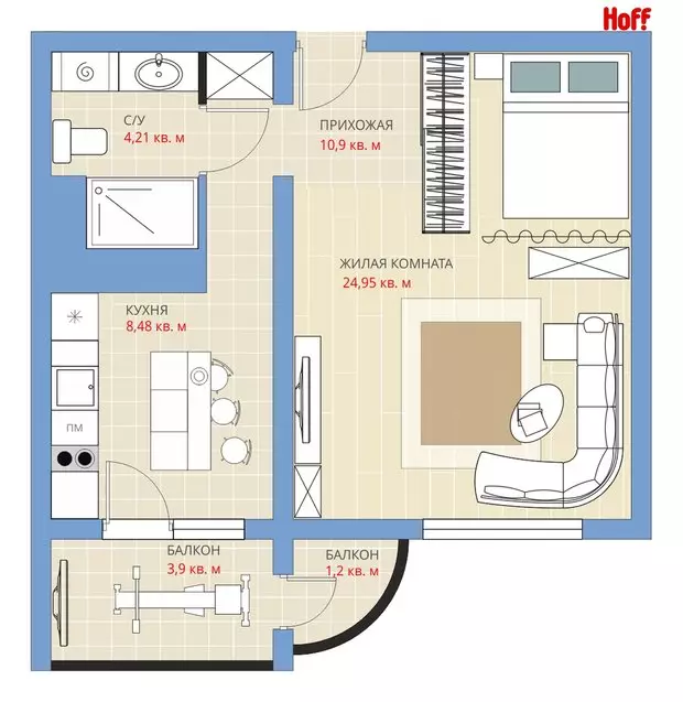 Chithunzi: Kukonzekera kalembedwe, nyumba, Hoff, Hoff Kiseleva, P-111m Home, 1-60 Meters - Chithunzi