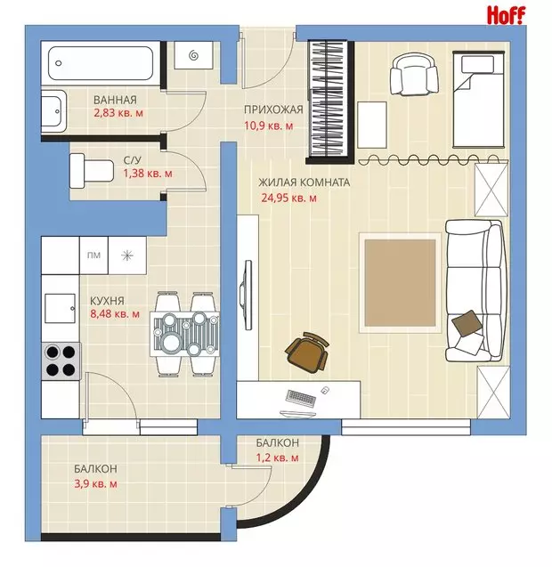 Foto: Stil, Wohnung, Hoff, Sanierung, Hoff, Anastasia Kiseleva, P-111M, Panelhaus, 1 Zimmer, 40-60 Meter - Foto