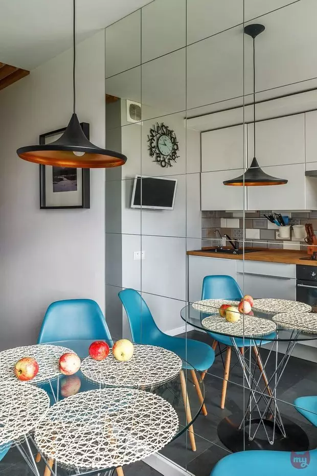 Foto: cucina e sala da pranzo in stile moderno, arredamento interno, piccolo appartamento, guida, fino a 40 metri - Foto