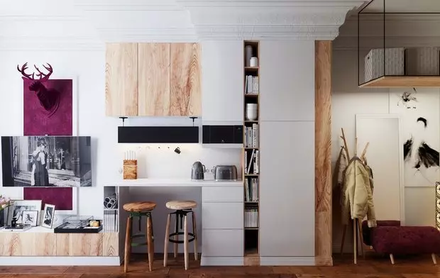 Foto: cucina e sala da pranzo nello stile di scandinavo, arredamento interno, piccolo appartamento, guida, fino a 40 metri - Foto