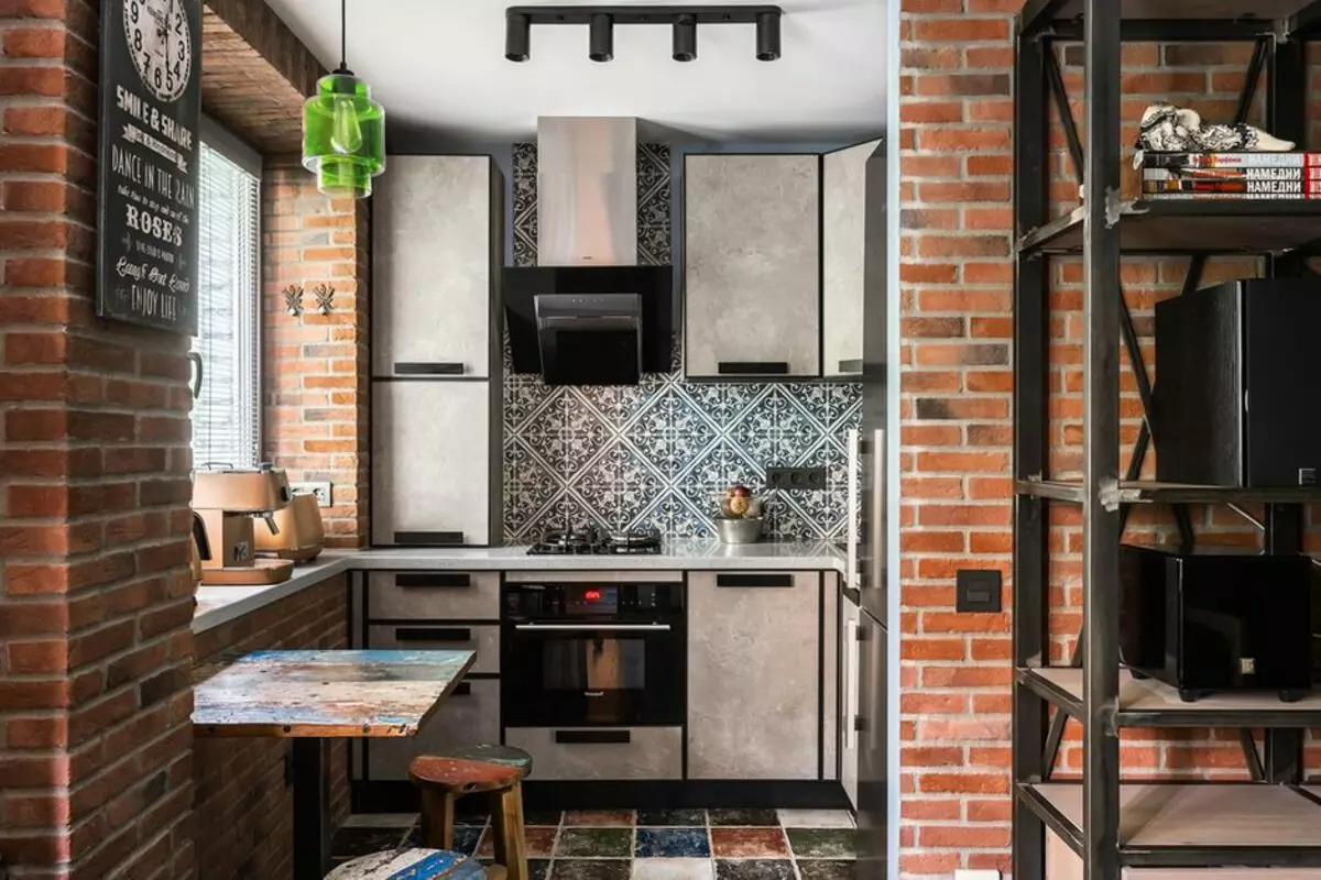 Foto: cucina e sala da pranzo in stile loft, eclettico, piccolo appartamento, appartamento, progetto della settimana, Mosca, 2 camere, 40-60 metri, Elena Dadiani - Foto