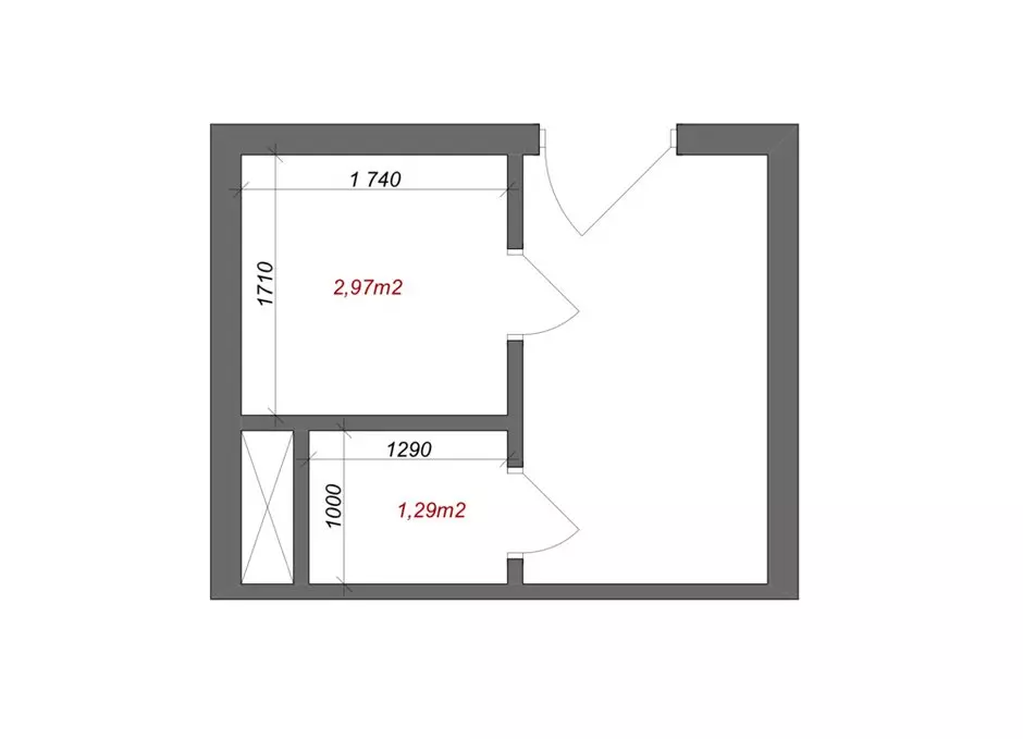 Planeando un baño separado en un apartamento de una habitación de 38.3 metros cuadrados. m la serie kope.