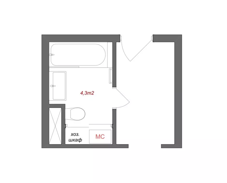 Mynd: Í stíl, baðherbergi, íbúð, redevelopment, CE, Panel House, 1 herbergi, allt að 40 metra, Tatyana Krasikov - mynd