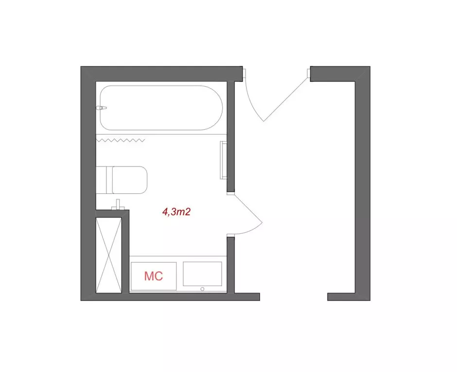 Mynd: Í stíl, baðherbergi, íbúð, redevelopment, CE, Panel House, 1 herbergi, allt að 40 metra, Tatyana Krasikov - mynd