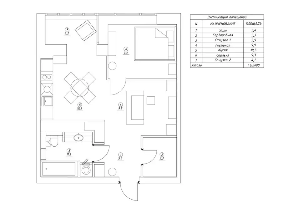 Plan with furniture arrangement