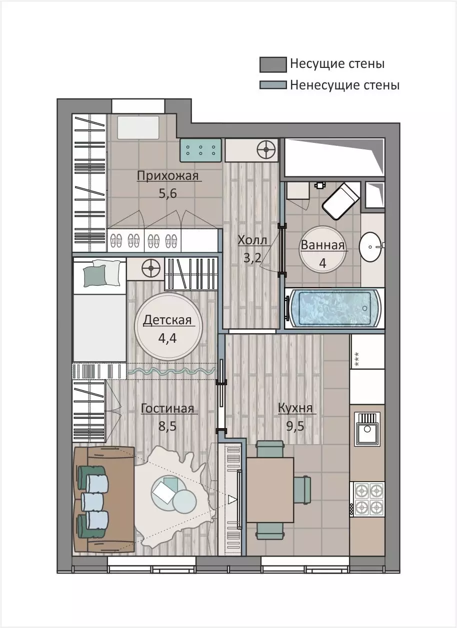 3 idei de spațiu rezidențial într-un apartament cu o cameră 123515_8