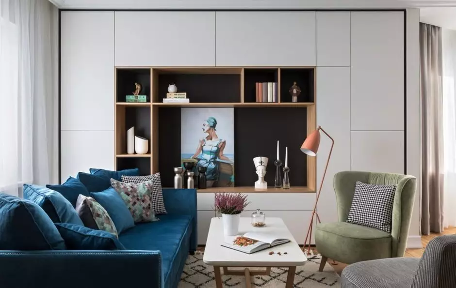 Larawan: living room sa modernong, redevelopment, mga ideya para sa maliit na laki, redevelopment ng isang apartment, Evgenia Matveenko, Marina Svetlova, Olesya Berezovskaya, Julia Telnova, Natalia Golubovich - Larawan