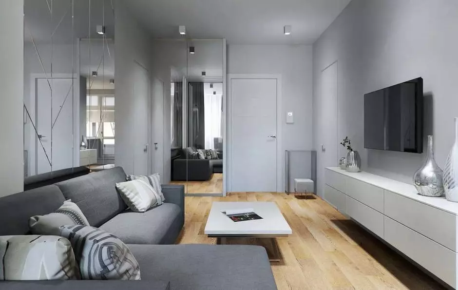 Larawan: Living room sa estilo ng minimalism, redevelopment, mga ideya para sa maliit na laki, redevelopment ng isang apartment, Evgenia Matveenko, Marina Svetlova, Olesya Berezovskaya, Julia Telnova, Natalia Golubovich - Larawan