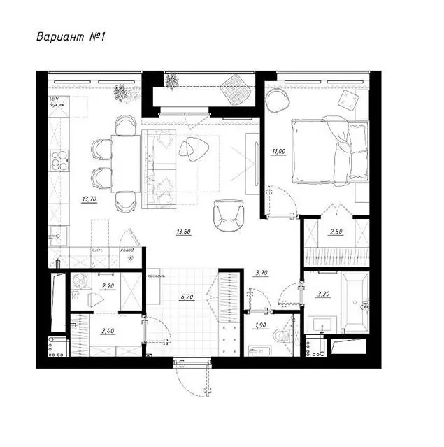 Foto: Beplanning in styl, woonstel, herontwikkeling, Nikita tand, 2 kamers, 60-90 meter - foto