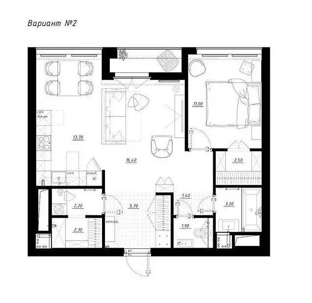 Foto: Beplanning in styl, woonstel, herontwikkeling, Nikita tand, 2 kamers, 60-90 meter - foto