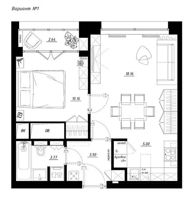 Foto: Planning in stijl, appartement, herontwikkeling, Nikita-tand, 1 kamer, tot 40 meter - foto