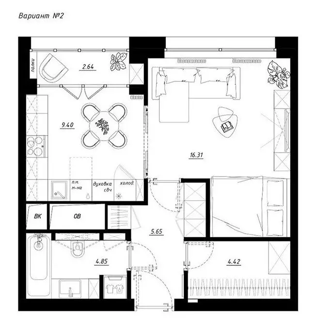 Foto: Planning in stijl, appartement, herontwikkeling, Nikita-tand, 1 kamer, tot 40 meter - foto