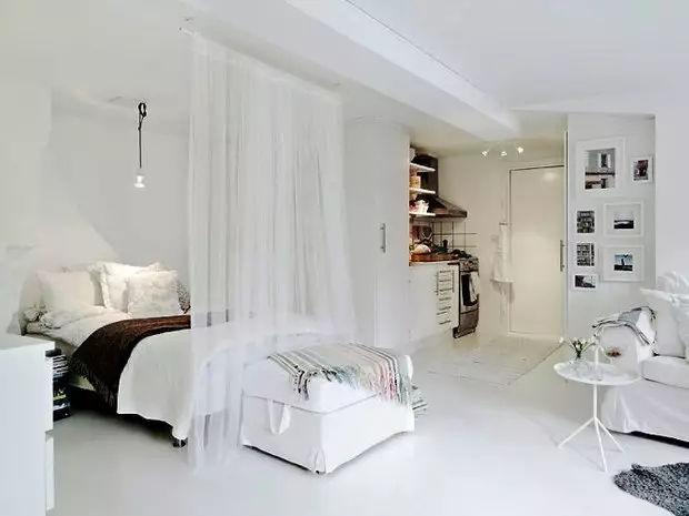 Photo: Bedroom in Scandinavian style, interior decor, textiles, decor, textiles, fabric, curtains - Photo