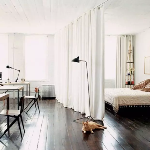 Photo: Bedroom in Scandinavian style, interior decor, textiles, decor, textiles, fabric, curtains - Photo