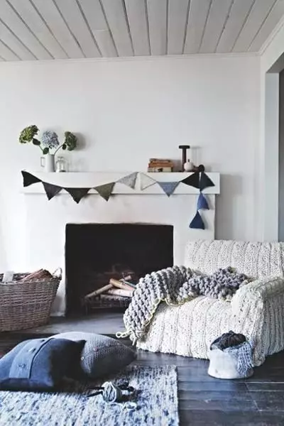 Photo: Scandinavian style living room, interior decor, textiles, decor, textiles, cloth, curtains - Photo