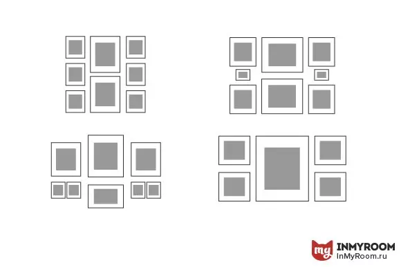 Mynd: Í stíl, ábendingar, infographics, hvernig á að eyða málverkum í stofunni, hvernig á að eyða málverkum í borðstofunni, samsetningu rétthyrndra mála, samsetningu frá veggspjöldum - mynd