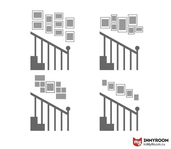 Foto: In stijl, tips, infographics, hoe schilderijen door te brengen in de woonkamer, hoe schilderijen door te brengen in de eetkamer, een compositie van rechthoekige schilderijen, een compositie van posters - foto