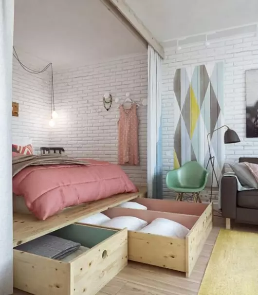 Photo: Chambre dans le style loft, décor intérieur, petit appartement, conseils - photo