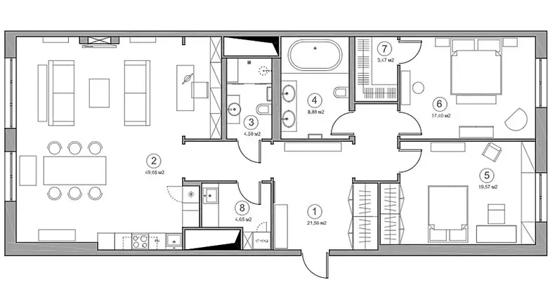 Foto: Planificación en estilo, decoración de interiores, apartamento, proxecto da semana, Moscova, Nadia Zotov, 3 habitacións, máis de 90 metros, estudo gozar de casa, ladrillo monolítico - Foto