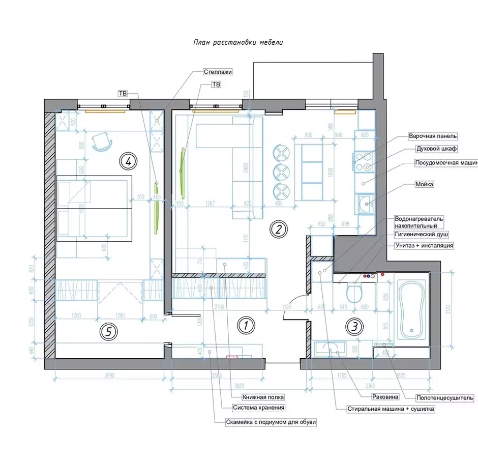 Zdjęcie: Planowanie w stylu, loft, minimalizm, projekt tygodnia, Petersburg, 2 pokoje, 60-90 metrów, Dinamika Architects - Zdjęcie