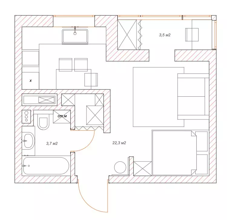 Tường màu xanh lá cây, nhà bếp trắng và tạp dề đen. Là một nhà thiết kế dẫn đầu một căn hộ