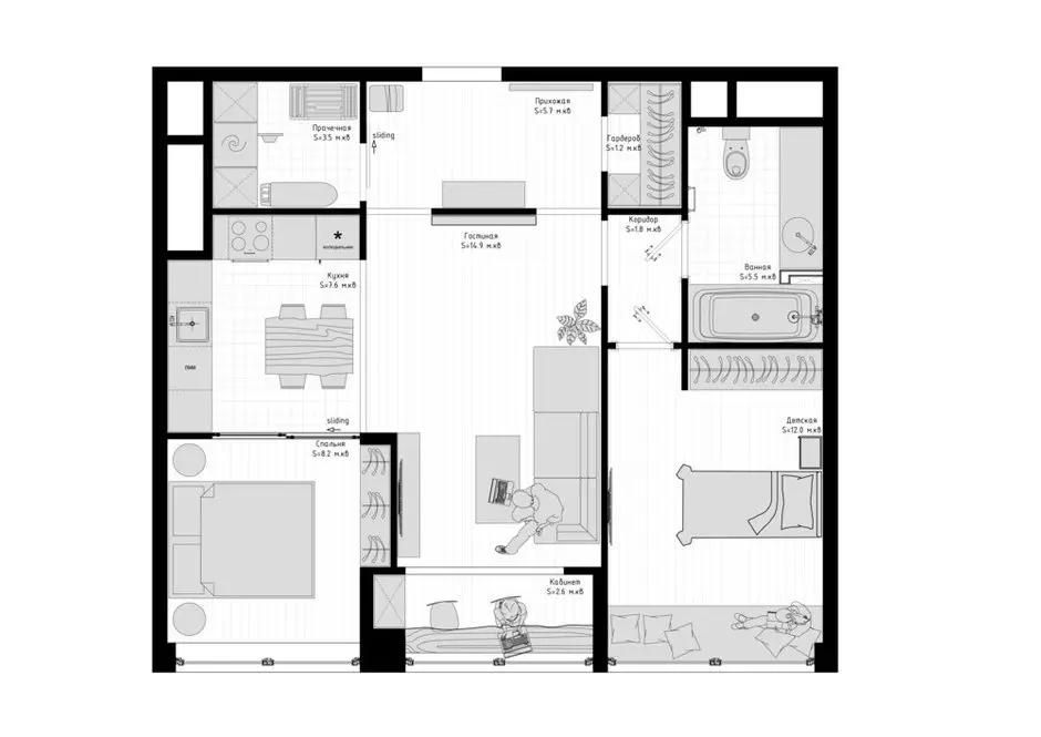 Ảnh: Lập kế hoạch theo phong cách, phương Đông, căn hộ, dự án trong tuần, Moscow, Eco, 3 phòng, 60-90 mét, AD-HOME - ảnh