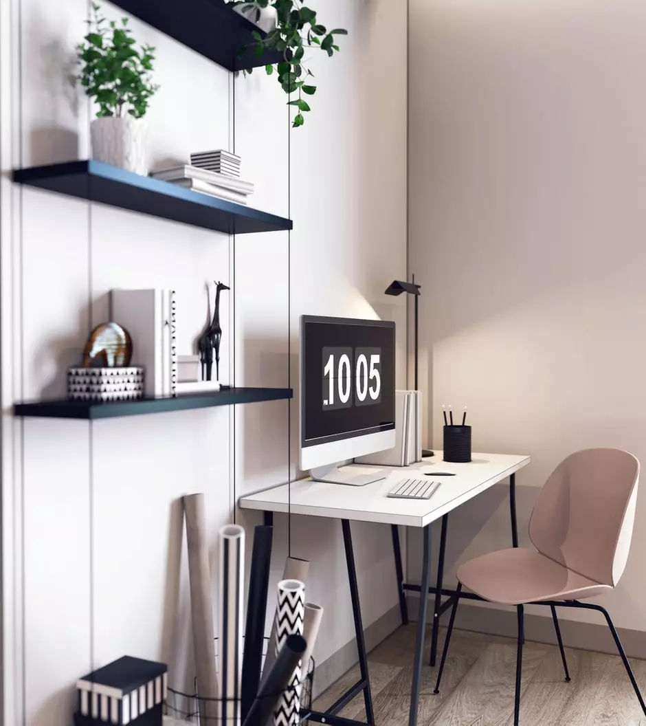 Foto: Cabinet În stilul minimalismului, scandinav, apartament, proiect al săptămânii, Moscova, Casa monolitică, Cameră Quadro, 3 camere, mai mult de 90 de metri - Foto