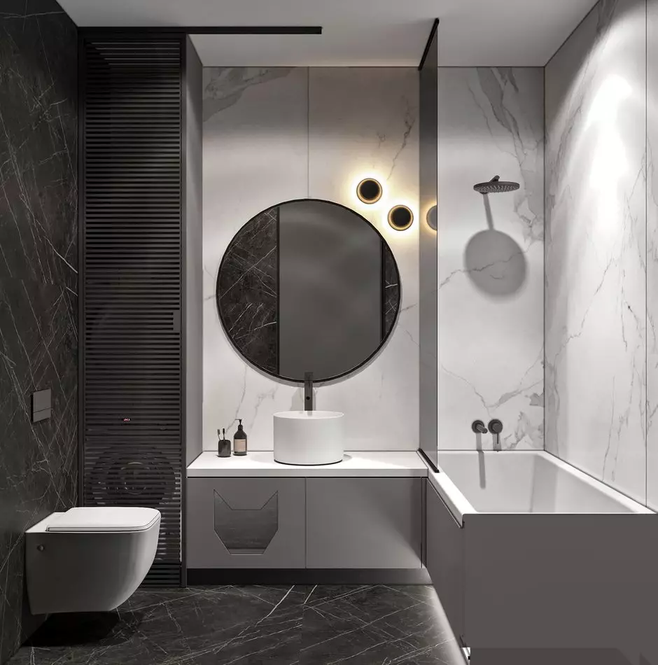 Foto: baño en estilo Minimalismo, escandinavo, apartamento, proxecto da semana, Moscova, casa monolítica, quadro cuarto, 3 habitacións, máis de 90 metros - Foto