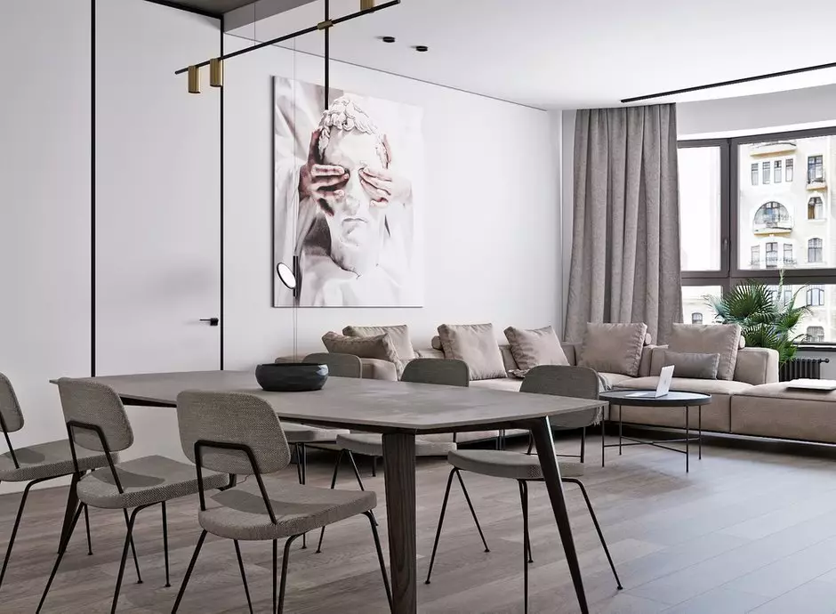 Larawan: Living Room sa Estilo Minimalism, Scandinavian, Apartment, Project of the Week, Moscow, Monolithic House, Quadro Room, 3 Room, Higit sa 90 metro - Larawan