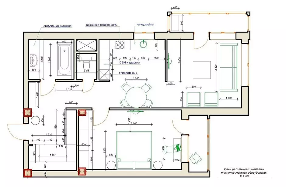 Habitació doble amb un disseny convenient: projecte a Chelyabinsk