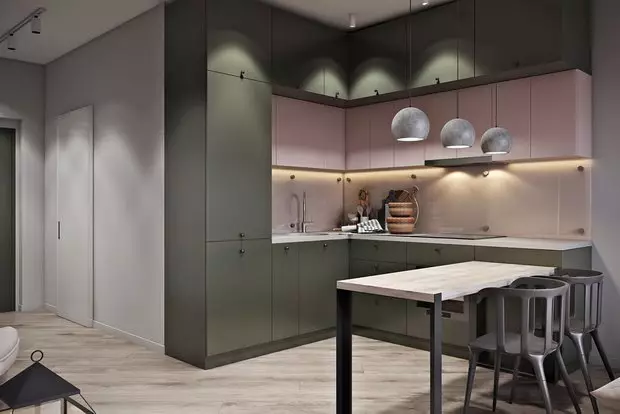 Foto: Kamar lan Makan Momen Modern, apartemen cilik, Marina Sarikyan, panyimpenan ing apartemen, Natalia Taranova, desain Natalia, Dasha Tretyakova, Dasha Tarhtava, Ekaterina Ulanova - Foto