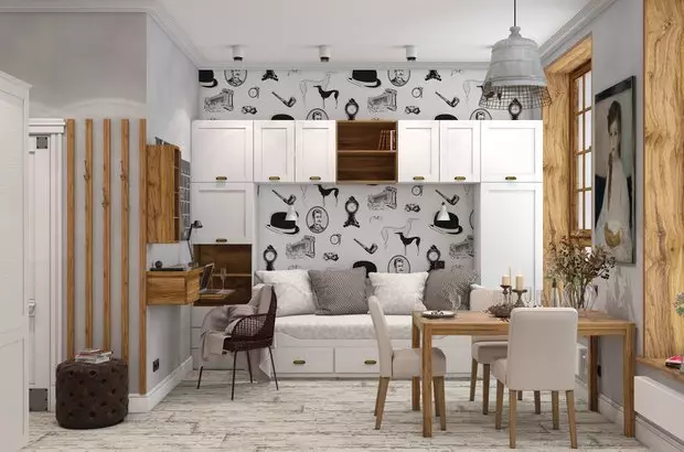 Foto: Kamar pawon lan panedhaan gaya Skandinavia, apartemen ukuran cilik, MARINA SARGSYA, desain-Alexanderclodova, desain Alexander Natalova, desain Alexander Taranova, Dasha Tretyakova, Dasha Tretyakova , Ekaterina Ulanova - Foto