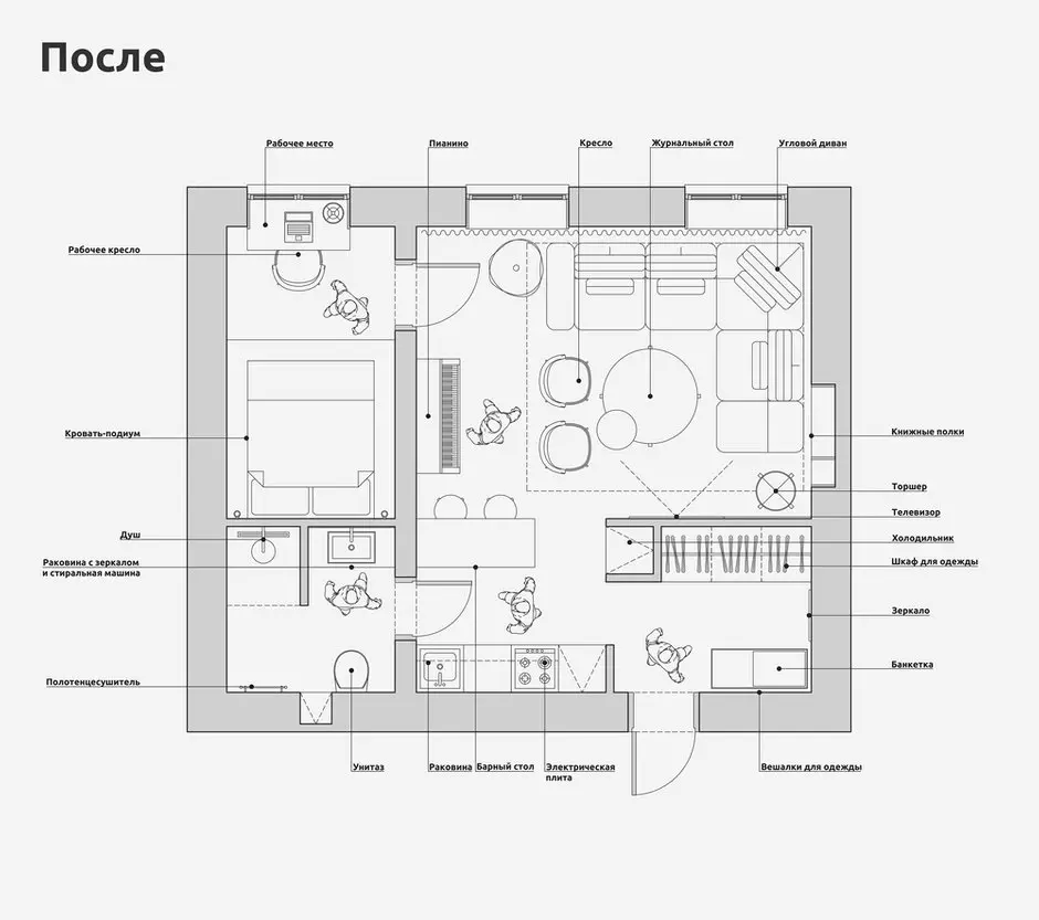 Foto: Perencanaan kanthi gaya, apartemen, proyek minggu, St. Petersburg, Brick House, 2 Kamar, 40-60 meter, Bobo.space - Bobo.space