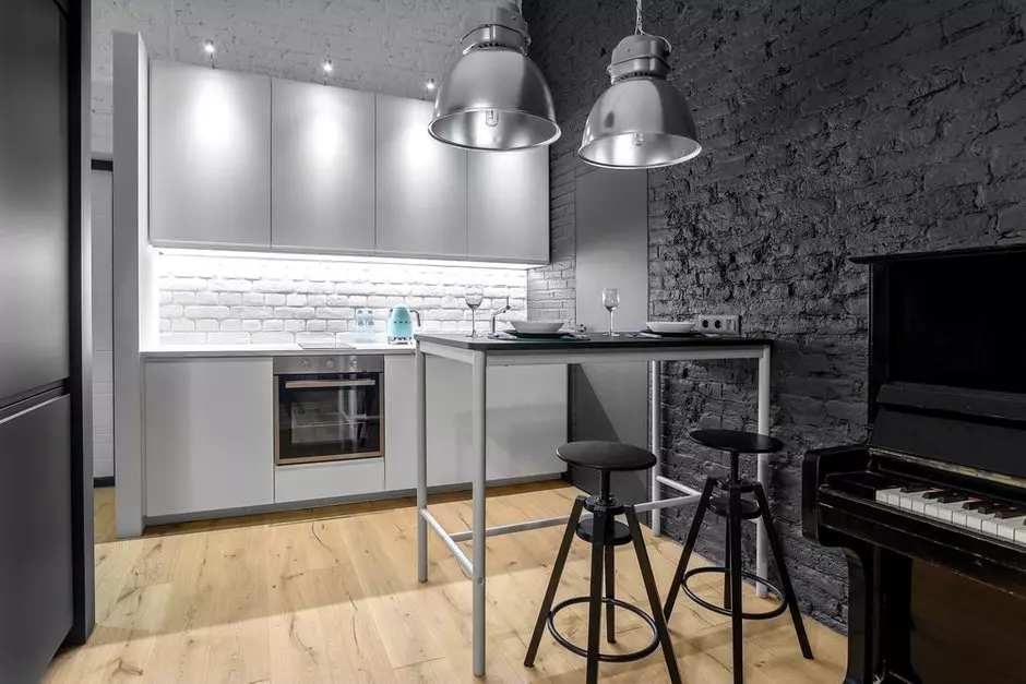 Foto: Kamar pawon lan panedhaan ing gaya loteng, apartemen, proyek ing minggu, St. Petersburg, Brick House, 2 Kamar, 40-60 meter, Bobo.space - Bobo.space - Bobo.space.