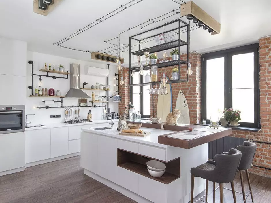 Photo: Cuisine et salle à manger en style loft, appartement, conseils, animaux à la maison, s'il y a des animaux à la maison, comment organiser un appartement pour une famille avec enfants, Encyclopédia_otelid, Brite, Téflon, Ti pur, enfants, animaux - Photo