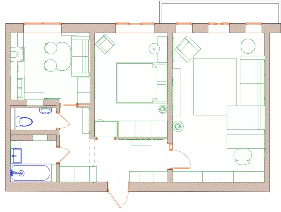 Larawan: Pagpaplano sa estilo, apartment, proyekto ng linggo, Moscow, Evgeny Kulibaba, Stalinka, 2 kuwarto, 60-90 metro, Irina Kireeva, Dots & Points - Larawan