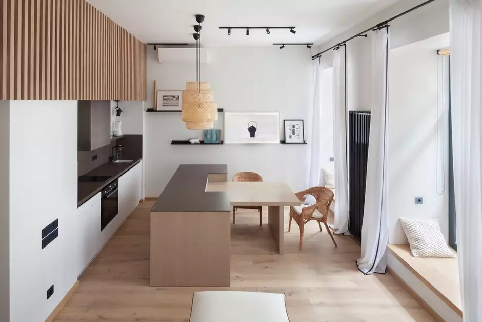 Foto: Cocina y comedor en estilo ecológico, moderno, apartamento, estudio, minimalismo, proyecto de la semana, Moscú, 1 habitación, hasta 40 metros, 40-60 metros, Anastasia Rykov, S-Style - Photo